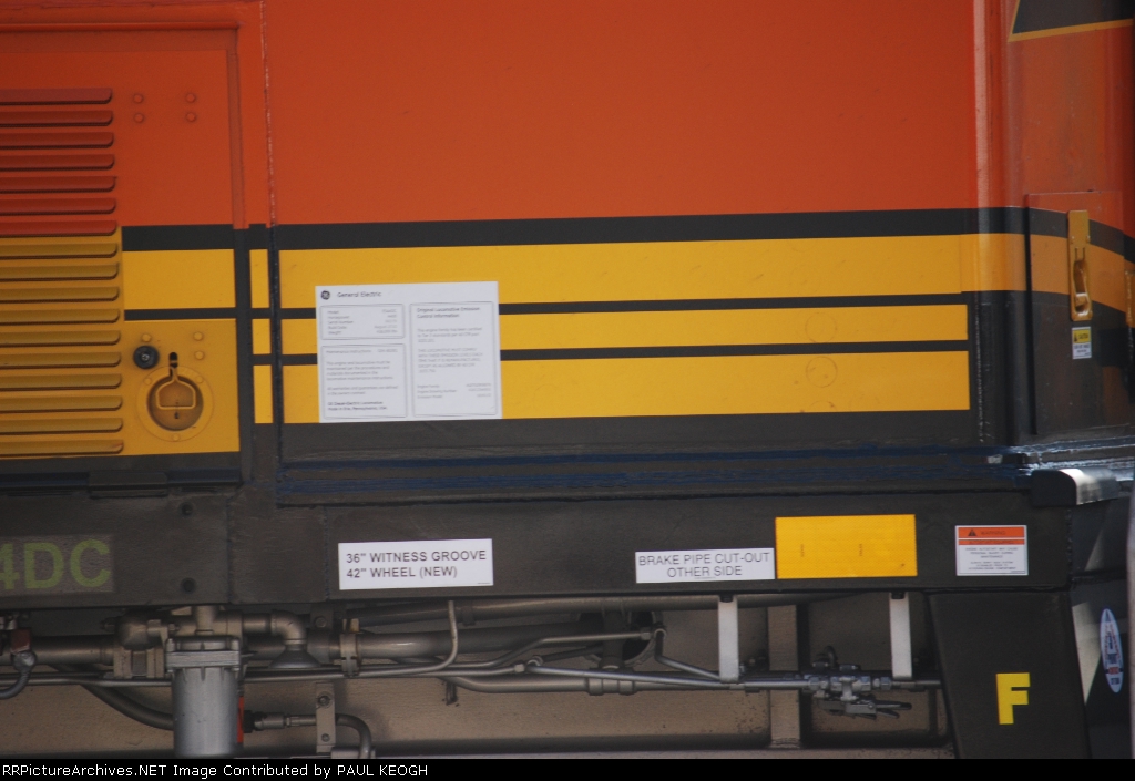 BNSF 7917 GE Data Plate as she rolls past me.